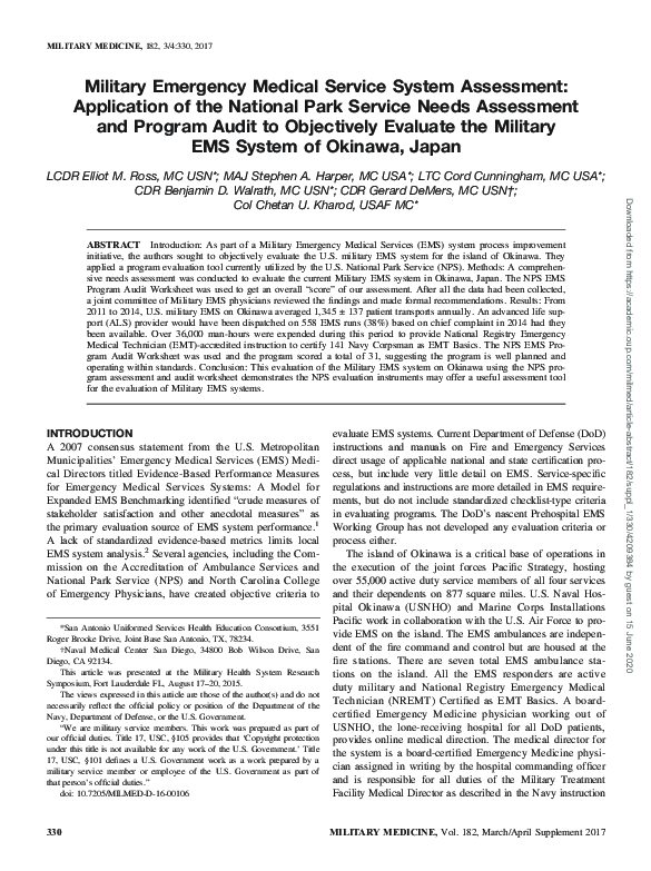 (PDF) Military Emergency Medical Service System Assessment: Application of the National Park ...