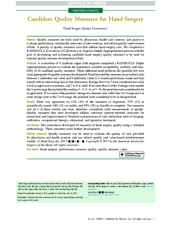 (PDF) Candidate Quality Measures for Hand Surgery