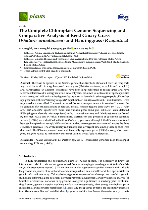 (PDF) The Complete Chloroplast Genome Sequencing and Comparative ...