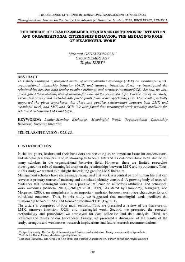 (PDF) The Effect Of Leader-Member Exchange On Turnover Intention And Organizational Citizenship ...