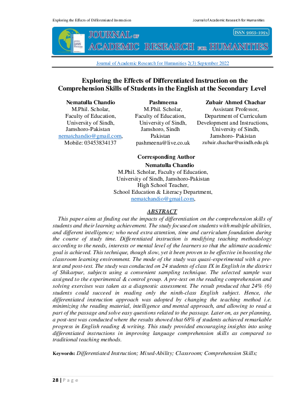 (PDF) Exploring the Effects of Differentiated Instruction