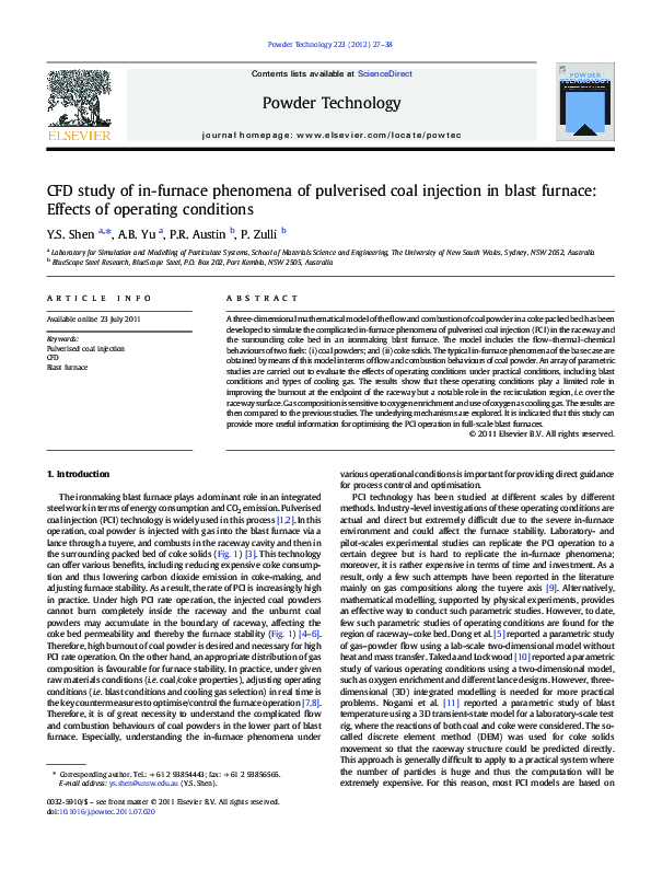 (PDF) CFD study of in-furnace phenomena of pulverised coal injection in ...