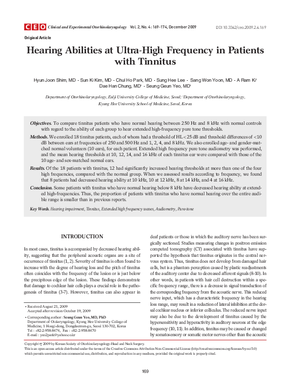(PDF) Hearing abilities at ultra-high frequency in patients with tinnitus