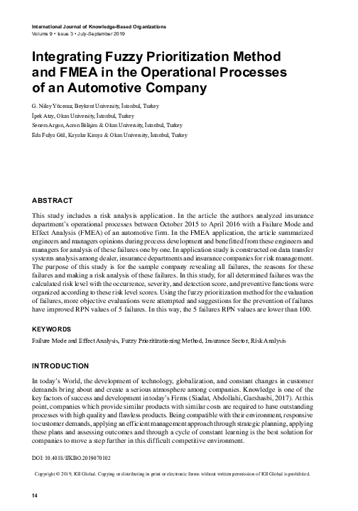 Pdf Integrating Fuzzy Prioritization Method And Fmea In The