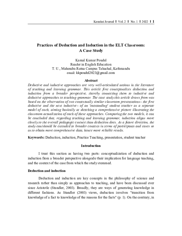 (PDF) Practices of Deduction and Induction in the ELT Classroom: A Case Study