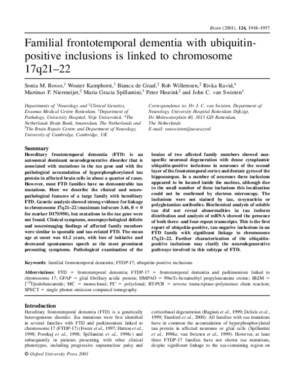 (PDF) Familial frontotemporal dementia with ubiquitin inclusion bodies ...