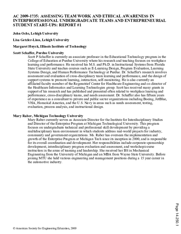 (PDF) Assessing Team Work And Ethical Awareness In Interprofessional Undergraduate Teams And ...