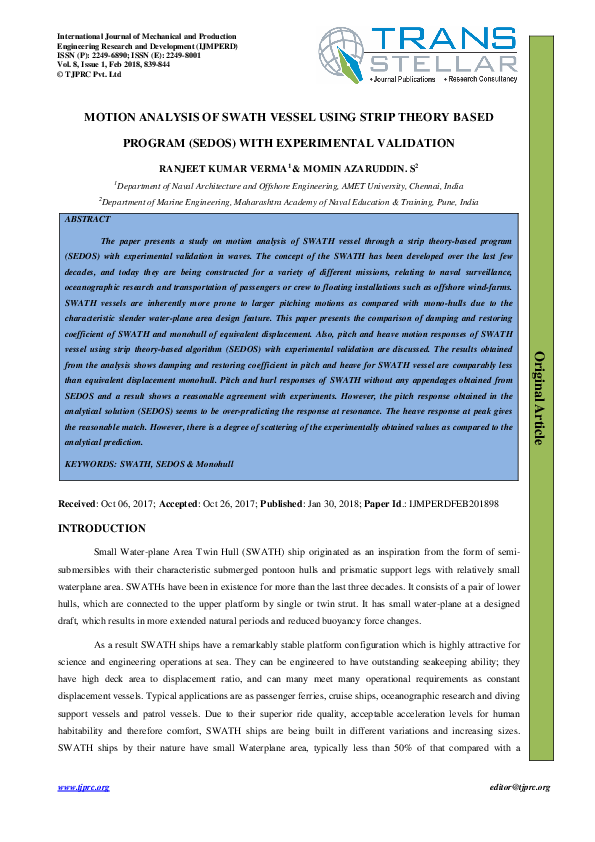 (PDF) Motion Analysis of Swath Vessel Using Strip Theory Based Program ...