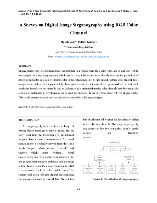 (PDF) A Survey on Digital Image Steganography using RGB Color Channel