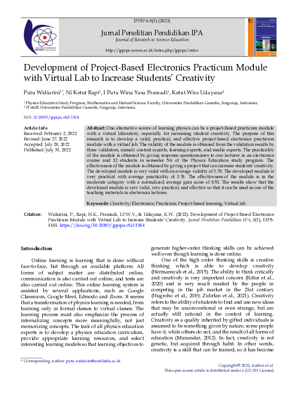 (PDF) Development of Project-Based Electronics Practicum Module with Virtual Lab to Increase ...