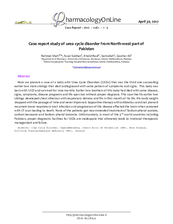 (PDF) Case report study of urea cycle disorder from North-west part of ...