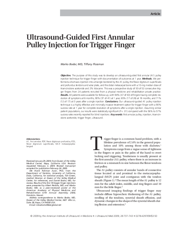 (PDF) Ultrasound-Guided First Annular Pulley Injection for Trigger Finger