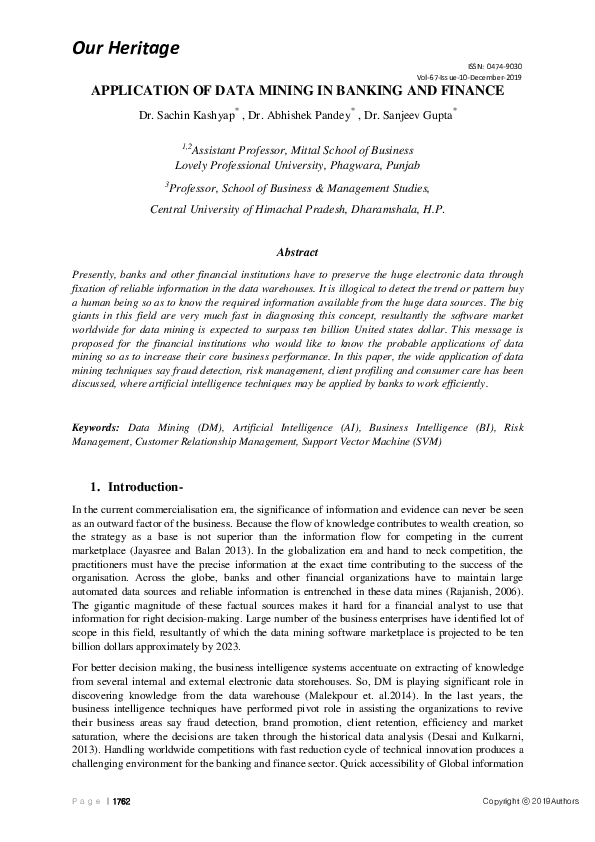 Pdf Application Of Data Mining In Banking And Finance