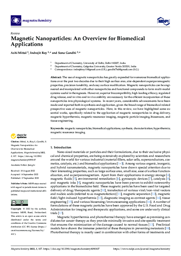 (PDF) Magnetic Nanoparticles: An Overview for Biomedical Applications | Sona Gandhi - Academia.edu