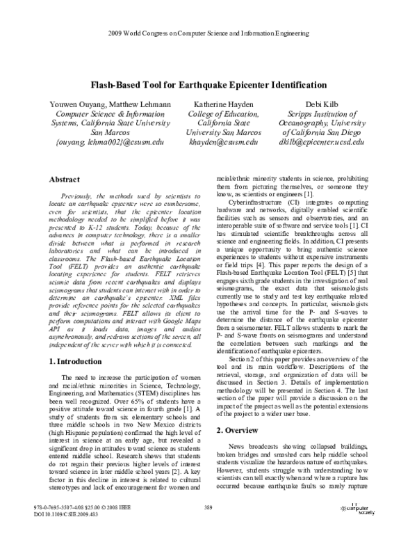 (PDF) Flash-Based Tool for Earthquake Epicenter Identification