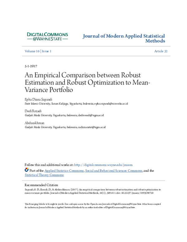 (PDF) An empirical comparison between robust estimation and robust optimization to mean-variance ...
