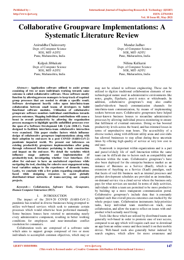 (PDF) Collaborative Groupware Implementations: A Systematic Literature Review | Aniruddha ...