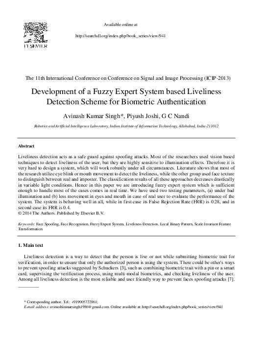 (PDF) Development of a Fuzzy Expert System based Liveliness Detection ...