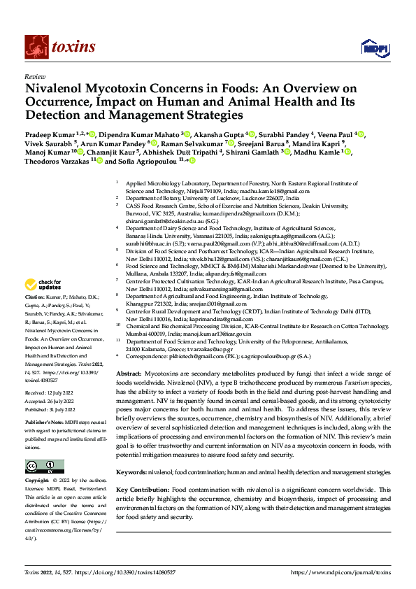 (PDF) Nivalenol Mycotoxin Concerns in Foods: An Overview on Occurrence, Impact on Human and ...