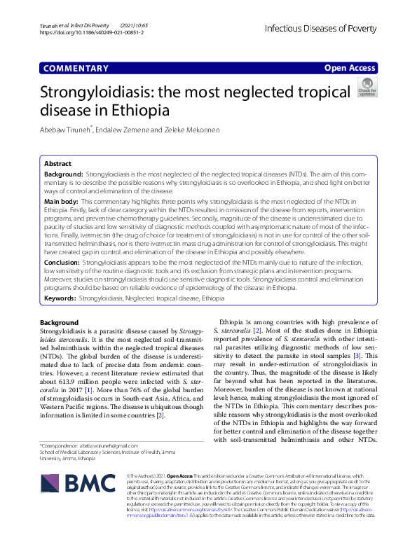 (PDF) Strongyloidiasis: the most neglected tropical disease in Ethiopia