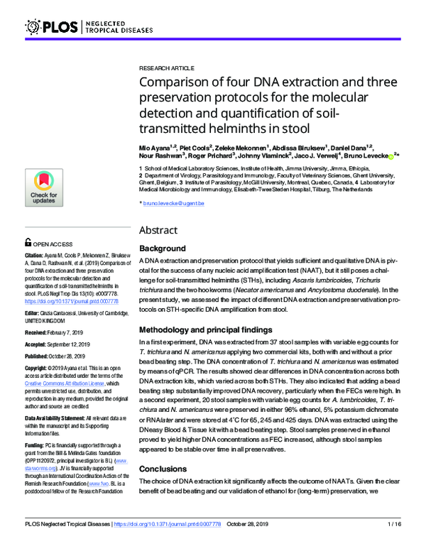(PDF) Comparison of four DNA extraction and three preservation ...