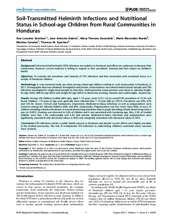 (PDF) Soil-Transmitted Helminth Infections and Nutritional Status in ...