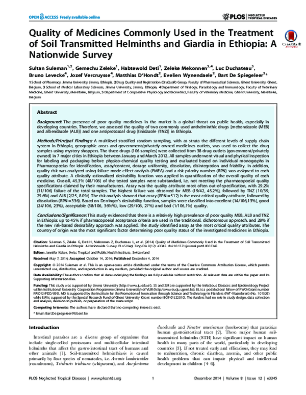 (PDF) Quality of Medicines Commonly Used in the Treatment of Soil ...