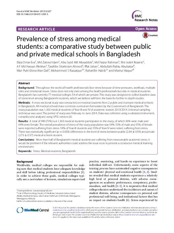 (PDF) Prevalence of stress among medical students: a comparative study ...