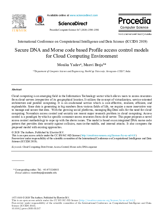 (PDF) Secure DNA and Morse code based Profile access control models for Cloud Computing Environment