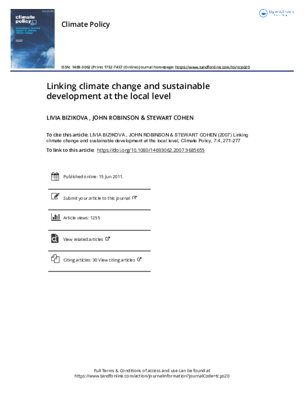 (PDF) Linking climate change and sustainable development at the local level