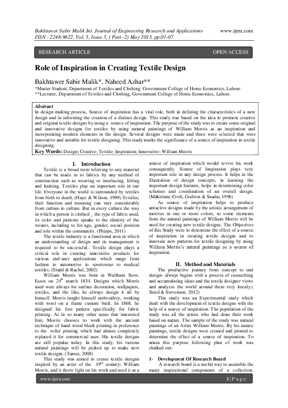 (PDF) Role of Inspiration in Creating Textile Design