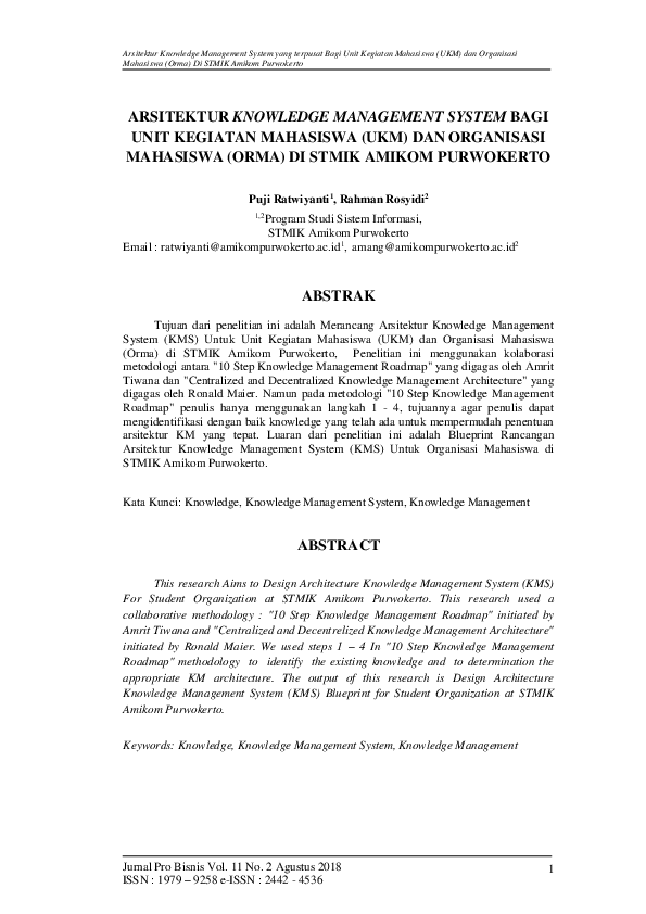 (PDF) Arsitektur Knowledge Management System Bagi Unit Kegiatan ...