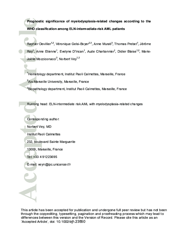 (PDF) Prognostic significance of myelodysplasia-related changes ...