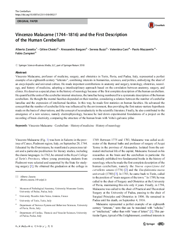 (PDF) Vincenzo Malacarne (1744-1816) and the First Description of the ...