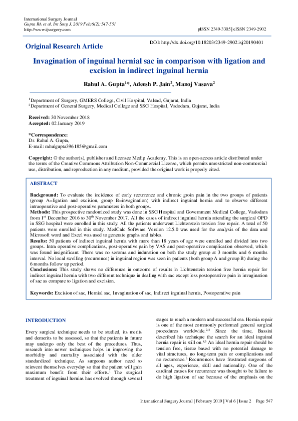 (PDF) Invagination of inguinal hernial sac in comparison with ligation ...