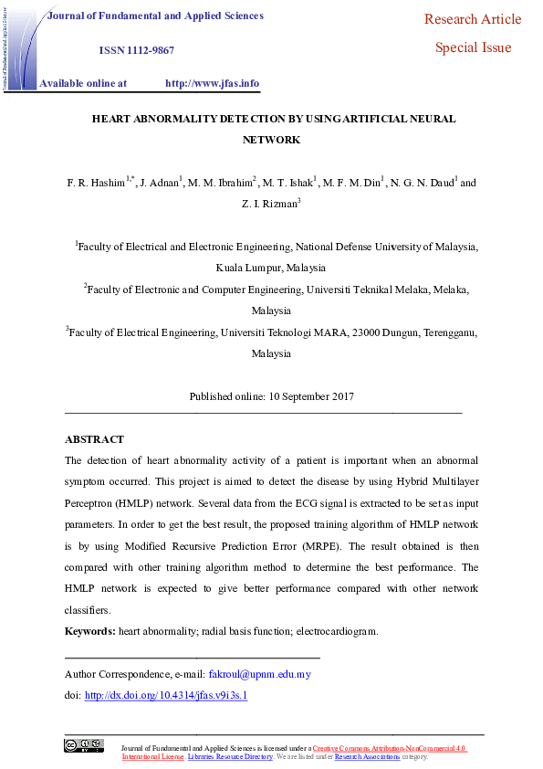 Pdf Heart Abnormality Detection By Using Artificial Neural Network