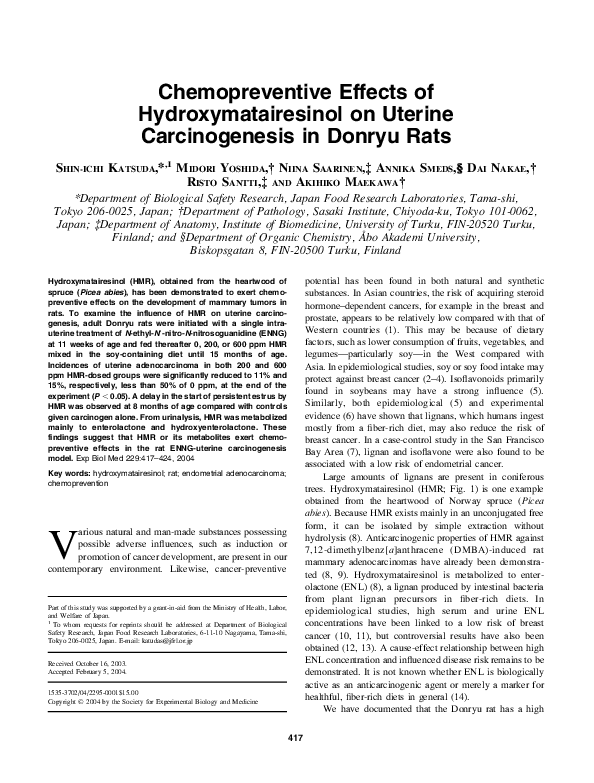 (PDF) Chemopreventive Effects of Hydroxymatairesinol on Uterine ...