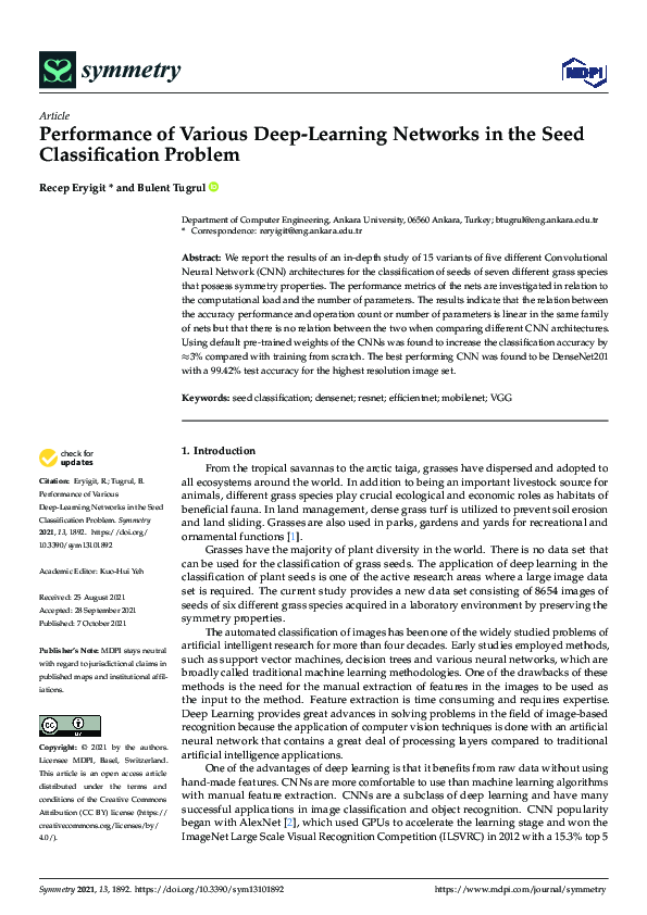 (PDF) Performance of Various Deep-Learning Networks in the Seed ...