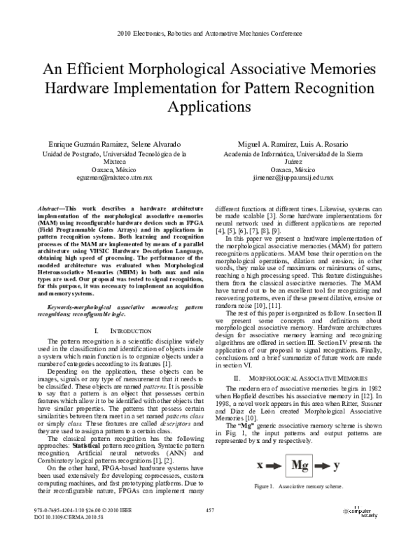 (PDF) An Efficient Morphological Associative Memories Hardware Implementation for Pattern ...