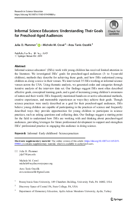 (PDF) Informal Science Educators: Understanding Their Goals for ...