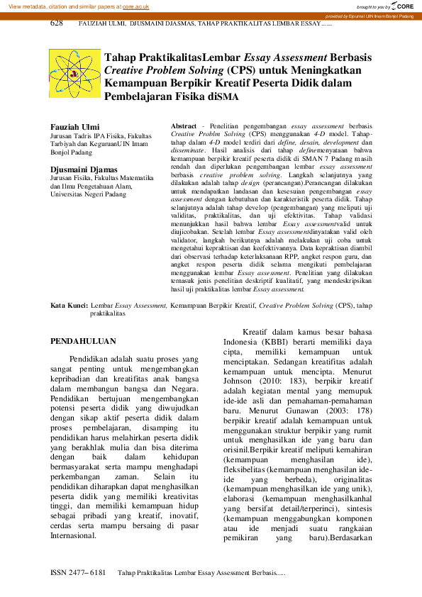 (PDF) Tahap PraktikalitasLembar Essay Assessment Berbasis Creative Problem Solving (CPS) untuk ...