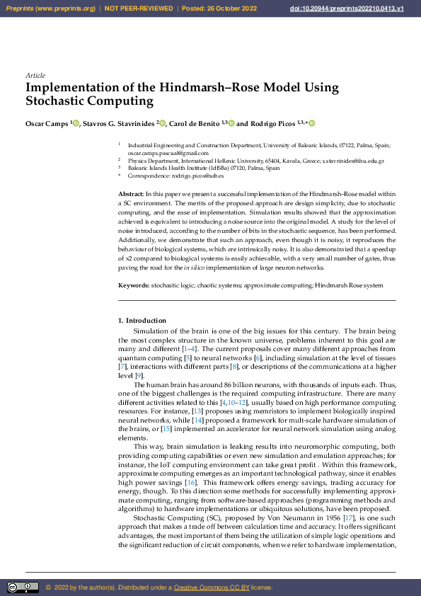 (PDF) Implementation of the Hindmarsh–Rose Model Using Stochastic Computing