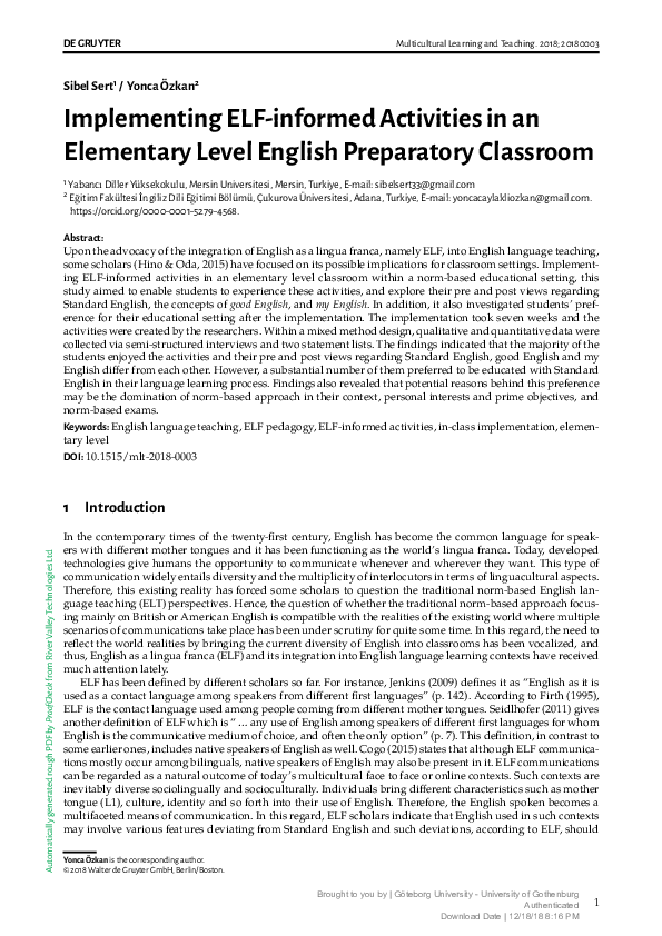 (PDF) Implementing ELF-informed Activities in an Elementary Level ...
