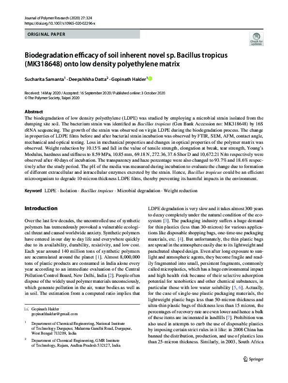 (PDF) Biodegradation efficacy of soil inherent novel sp. Bacillus ...