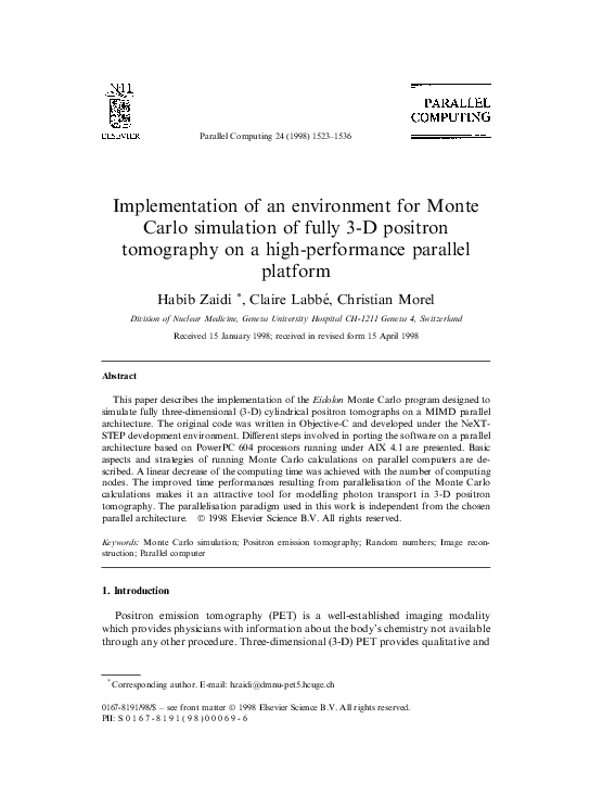 (PDF) Implementation of an environment for Monte Carlo simulation of fully 3-D positron ...