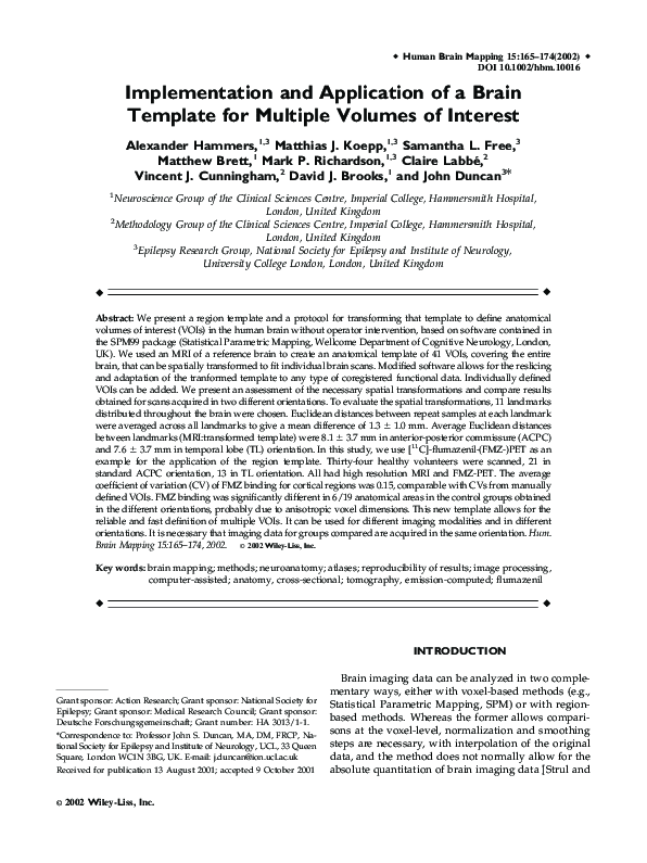 (PDF) Implementation and application of a brain template for multiple ...