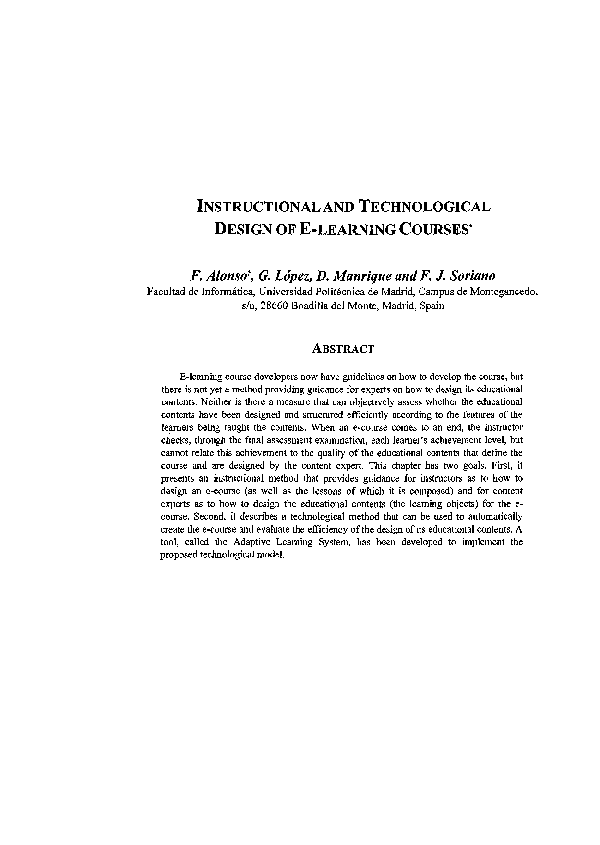 (PDF) Instructional and Technological Design of E-Learning Courses