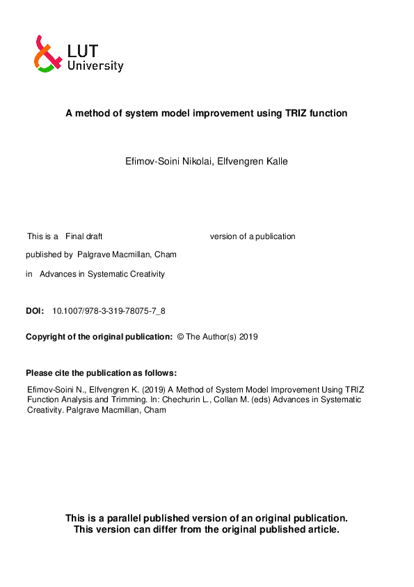 (PDF) A Method of System Model Improvement Using TRIZ Function Analysis and Trimming