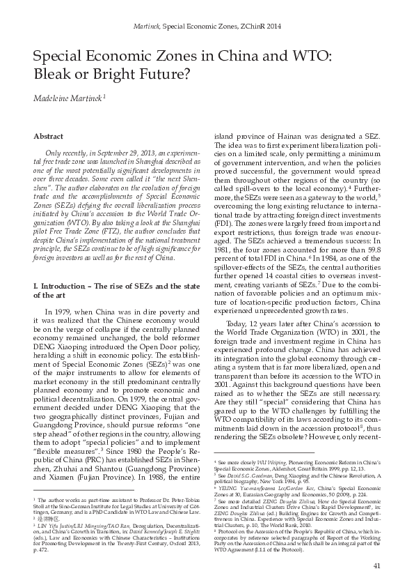 (PDF) Special Economic Zones in China and WTO: Bleak or Bright Future?