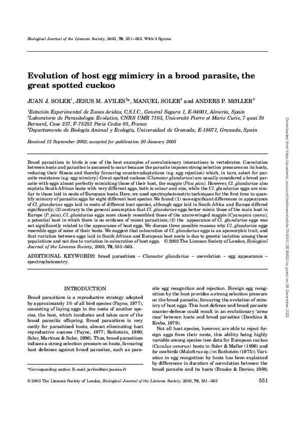 (PDF) Evolution of host egg mimicry in a brood parasite, the great ...